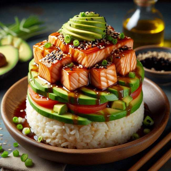 Low Points Teriyaki Salmon Avocado Rice Stack Recipe - Useful Tips